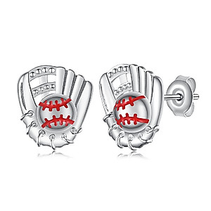 SVODEA Baseball Gloves Earrings for Women,925 Sterling Silver Baseball Stud Earrings,Sports Jewelry Gifts for Women