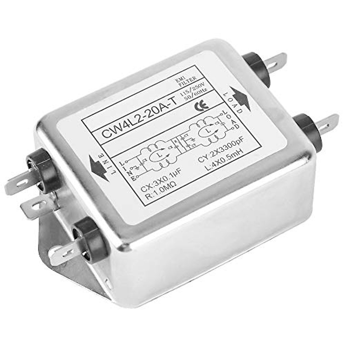 Power EMI Filter 115V/250V 20A 50/60Hz Noise Suppressor AC Power Line EMI Filter Terminal CW4L2-20A-T