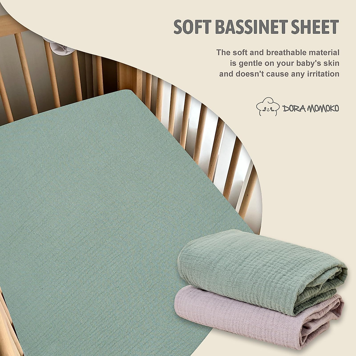 Muslin Bassinet Sheets Set 2 Pack Fitted Cradle Sheets for Bassinet Bedside Bassinet Sheets Baby Moses Basket Oval Rectangle Mattress Sheets