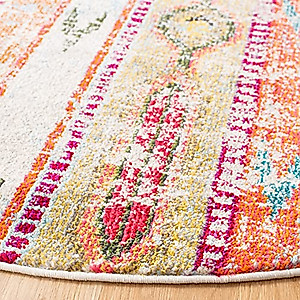 SAFAVIEH Monaco Collection Area Rug - 6'7" Round, Multi, Boho Chic Tribal Distressed Design, Non-Shedding & Easy Care, Ideal for High Traffic Areas in Living Room, Bedroom (MNC222F)
