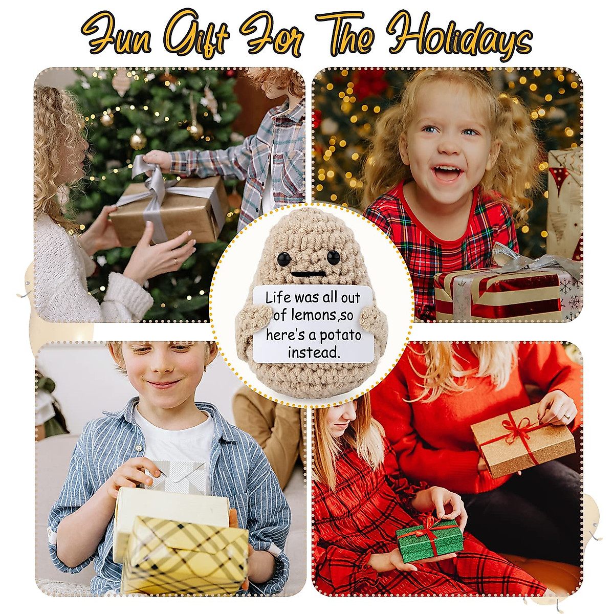 3 inch Life Interesting Knitted Positive Potato Mini Funny Positive Potato, Creative Cute Wool Funny Knitted Positive Potato for Birthday Gifts Party Decoration