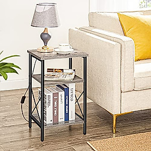 TUTOTAK End Table, Tall Side Table, End Table with Storage Shelves, 3-Tier Slim Table, Steel Frame, for Living Room, Study, Bedroom TB01BG018