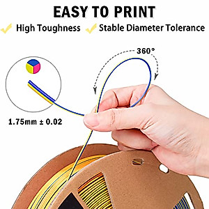 OVV3D 3D Printer Filament, Tri-Colors PLA Filament 1.75mm, Coextrusion Silk PLA Filament, Rainbow PLA Filament with Silk PLA Red-Yellow-Blue, 3D Printing Filament +/-0.02mm, 1kg/2.2lbs