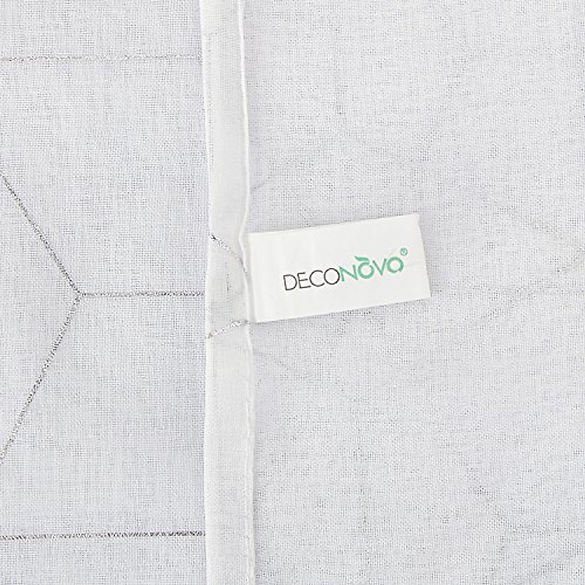 Deconovo Volie White Sheer Curtains Linen Look Diamond Window Panels Set of 2 for Bedroom, 52 x 63 Inch, Silver