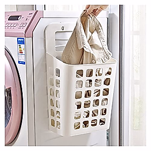 Laundry Hamper 1Pc Wall-Mounted Large Laundry Basket Household Bathroom Punching Free Dirty Clothes Storage Basket Plastic Hollow Out Hamper (Color : Medium Grey)