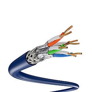 Dripstone 500ft CAT7 S/FTP in-Wall (CMR Rated) UL Listed Bare Copper Solid 23AWG Conductor 600Mhz Fluke Tested Ethernet Wire (Blue) (600032)