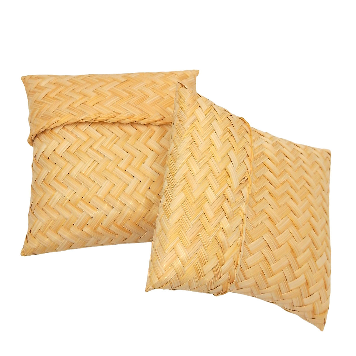 Sticky Rice Basket 4(3.5) x 4(3.5) In., Kratip Bamboo Steamed Sticky Rice Container, Thailand Handmade Serving Basket, Original Color, Thai and Laos Flat Kratib for Home, Restaurant (Flat Kratip 2)