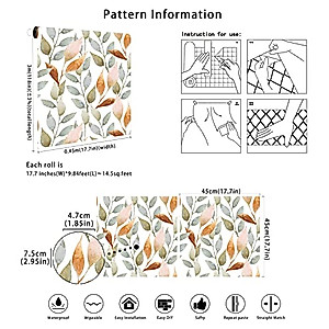 Floralplus Peel and Stick Wallpaper Boho Leaf Stick On Wallpaper Removable Textured Wallpaper Pull and Stick Contact Paper for Cabinet Bathroom Nursery Home Decor 17.7in x 118in