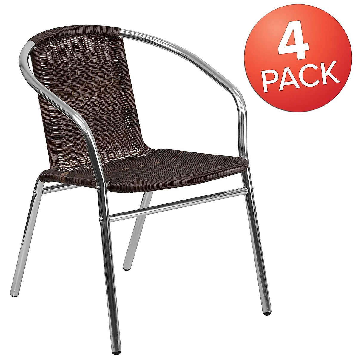 Flash Furniture Lila 4 Pack Commercial Aluminum and Dark Brown Rattan Indoor-Outdoor Restaurant Stack Chair