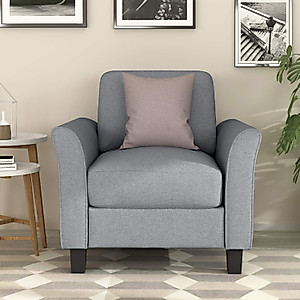 FIQHOME Accent Living Room,Furniture Armrest, Mid Century Modern Armchair with Pillow,Comfortable Single Sofa Chairs for Bedroom, Home Office(Gray)