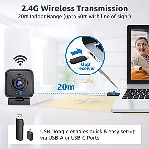 Project Telecom Marconi Wireless HD 1080p Webcam, 2MP, USB-A & USB-C, PC, Laptop, Streaming, Built in Mic, Video Conference Calling, Webinars, Gaming, Compatible with Ecamm Live