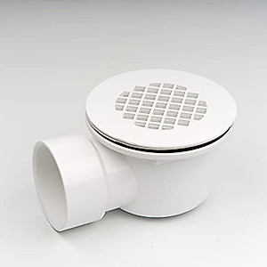 MUCOL Low Profile Shower Base Drain with Perforated Strainer, 2 '' Side Outlet Shower Drain, PVC Drain for Low Profile Shower Drain Trap and Side Outlet Drain Assembly.