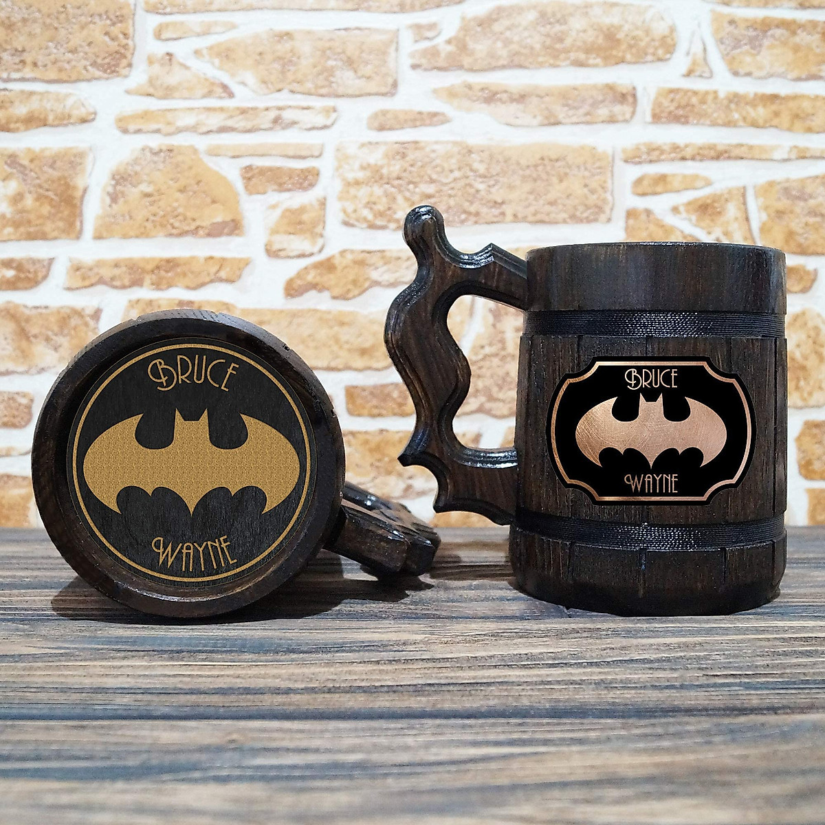 Animated Series Bat Beer Mug, 22 oz, Wooden Beer Stein, Geek Gift, Personalized Beer Stein, Tankard, Custom Gift for Men, Gift for Him
