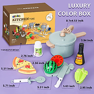 Shimirth Pretend Play Kitchen Accessories Playset, 38Pcs Kids Play Kitchen Toys with Play Pots and Pans, Utensils Cooking Toys, Cut Play Food Set, Canned Toy Food, Gift for Kids Toddlers Girls Boys