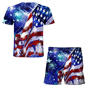 Day Printing Flag American Independence Sports Men's 3D Summer Suit Men Suits & Sets Tall Ships Suite Blue