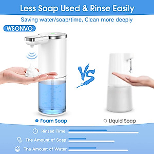WSONVO Touchless Automatic Foam Soap Dispenser - Adjustable Foam Levels, Infrared Sensor, for Bathroom, Kitchen, Office, Hotel - 9.5oz/280ml