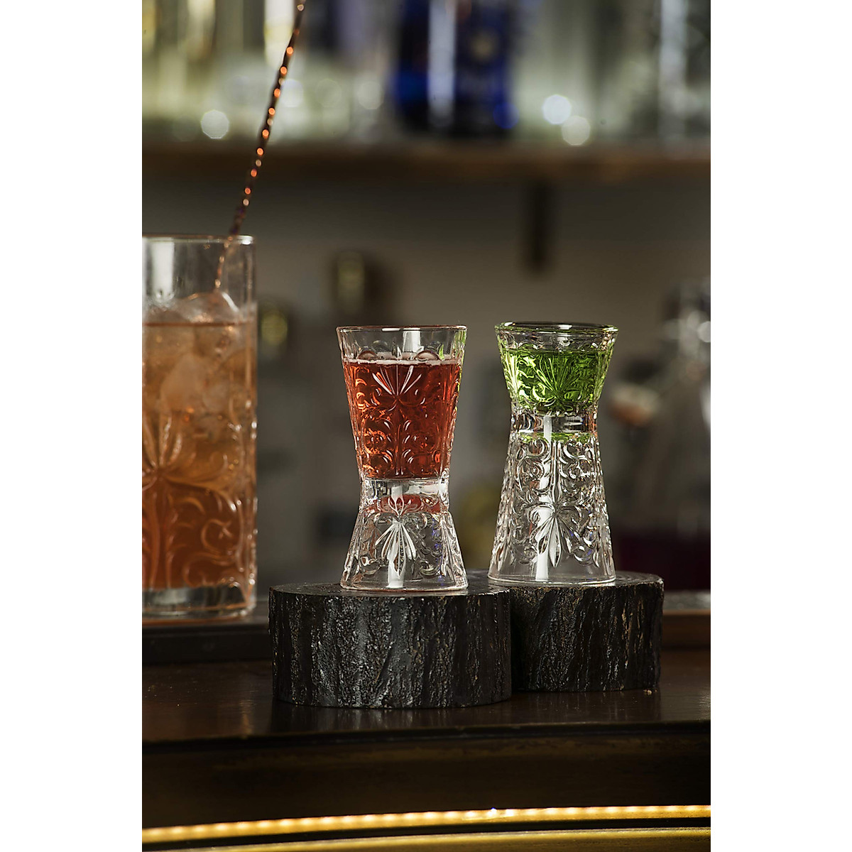 Glass - Reversible Shot Glass - Jigger Tumbler - Designed Tumblers - Use for Liquor - Vodka - Cocktail - Set of 6 Glasses - One side is 1 oz, Other Side is 2 oz. - Made in Europe - By Barski