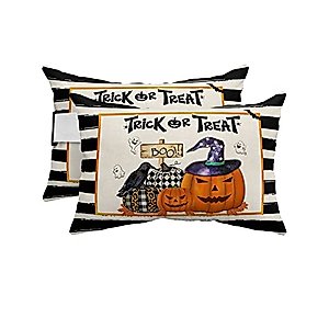 Recliner Head Pillow Ledge Loungers Chair Pillows with Insert Trick or Treat Pumpkin on Rustic Stripes Lumbar Pillow with Adjustable Strap Outdoor Waterproof Patio Pillows for Beach Pool, 2 PCS