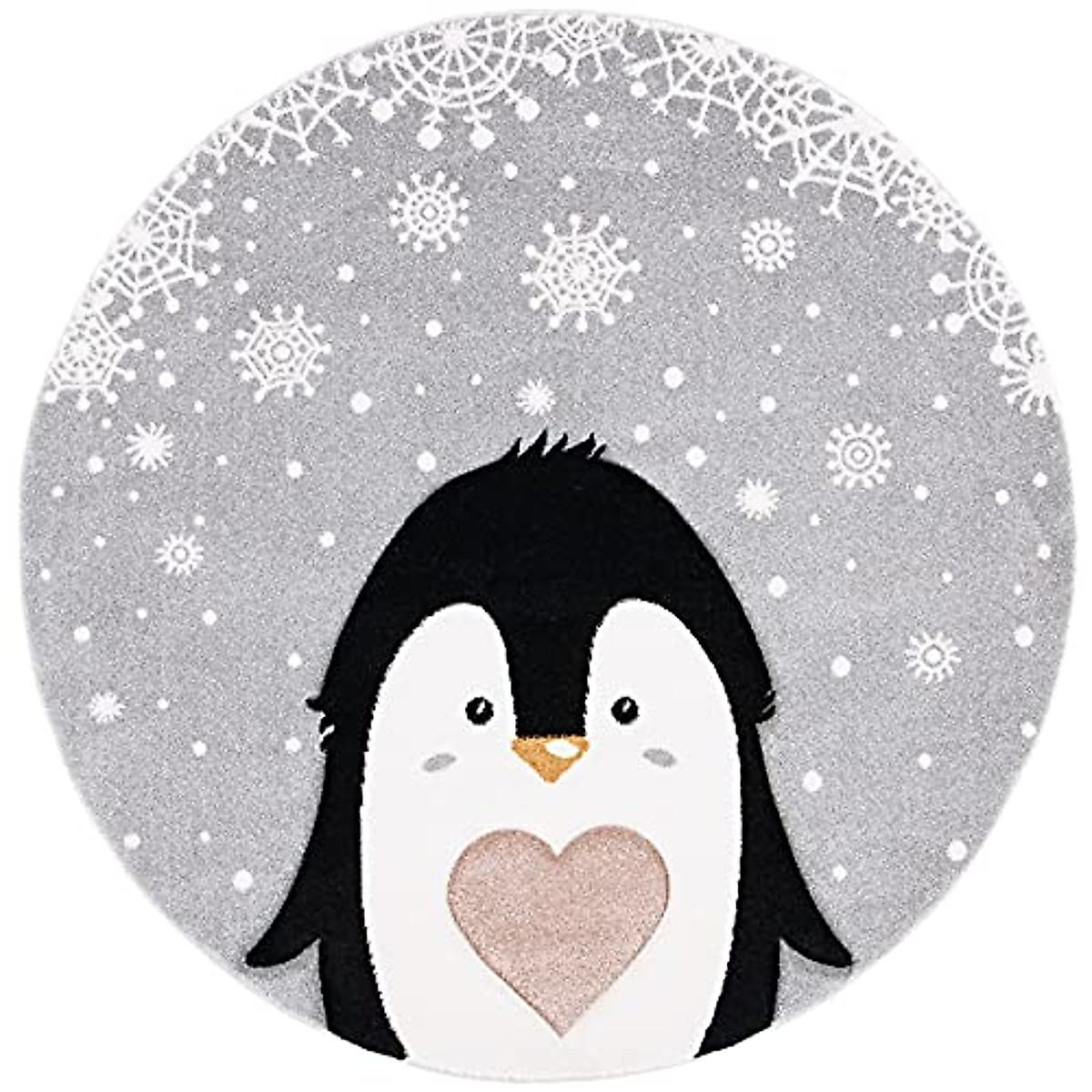 Safavieh Carousel Kids Collection 5'3" Round Light Grey/Black CRK132F Penguin Nursery Playroom Area Rug