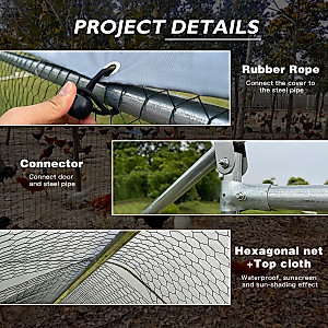 Large Metal Chicken Coop Walk-in Poultry Cage Chicken Run Pen Dog Kennel Duck House with Waterproof and Anti-Ultraviolet Cover for Outdoor Farm Use(9.8' L x 13.1' W x 6.4' H)