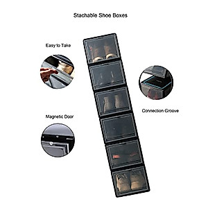 Naocca Shoe Storage Boxes Plastic Stackable 6 Pack Shoe Organizer for Closet, Space Saving Shoe Holder Sneaker Containers Bins for Entryway Drop Front Cubby, Fit up to Women's Size 12 White