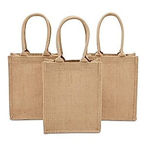 Sparkle and Bash 12 Pack of Natural Burlap Tote Bags with Handles 8 x 10 x 4 Inches for Groceries, Shopping, Beach, DIY Crafts, Art Projects, Bachelorette Party, Reusable Bulk Set
