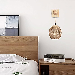 TIGKHAE 2Pcs Bamboo Lantern Wall Sconces Wicker Lamp Cord Hand Woven Rattan Wall Light Lamp Farmhouse Rustic Boho Sconces Wall Lighting for Living Room Bedroom E26