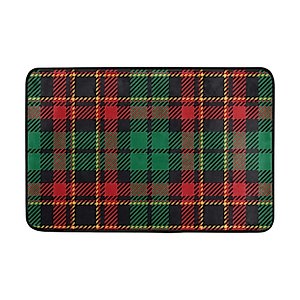 Doormat Welcome Door Mat-Plaid in Red Green Yellow Black Christmas,Living Room Kitchen Floor Mat Home Indoor Outdoor Decoration 24X16INCH