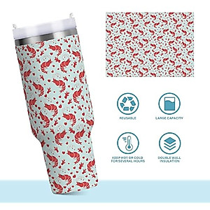 Slewiaeky Tumbler with Handle 40 oz Colored Lobster Shrimp Travel Mug with Lid and Straw Crayfish Stainless Steel Vacuum Insulated Water Bottle Cup for Iced Tea Coffee Cold Beverages Cup Holder Frien