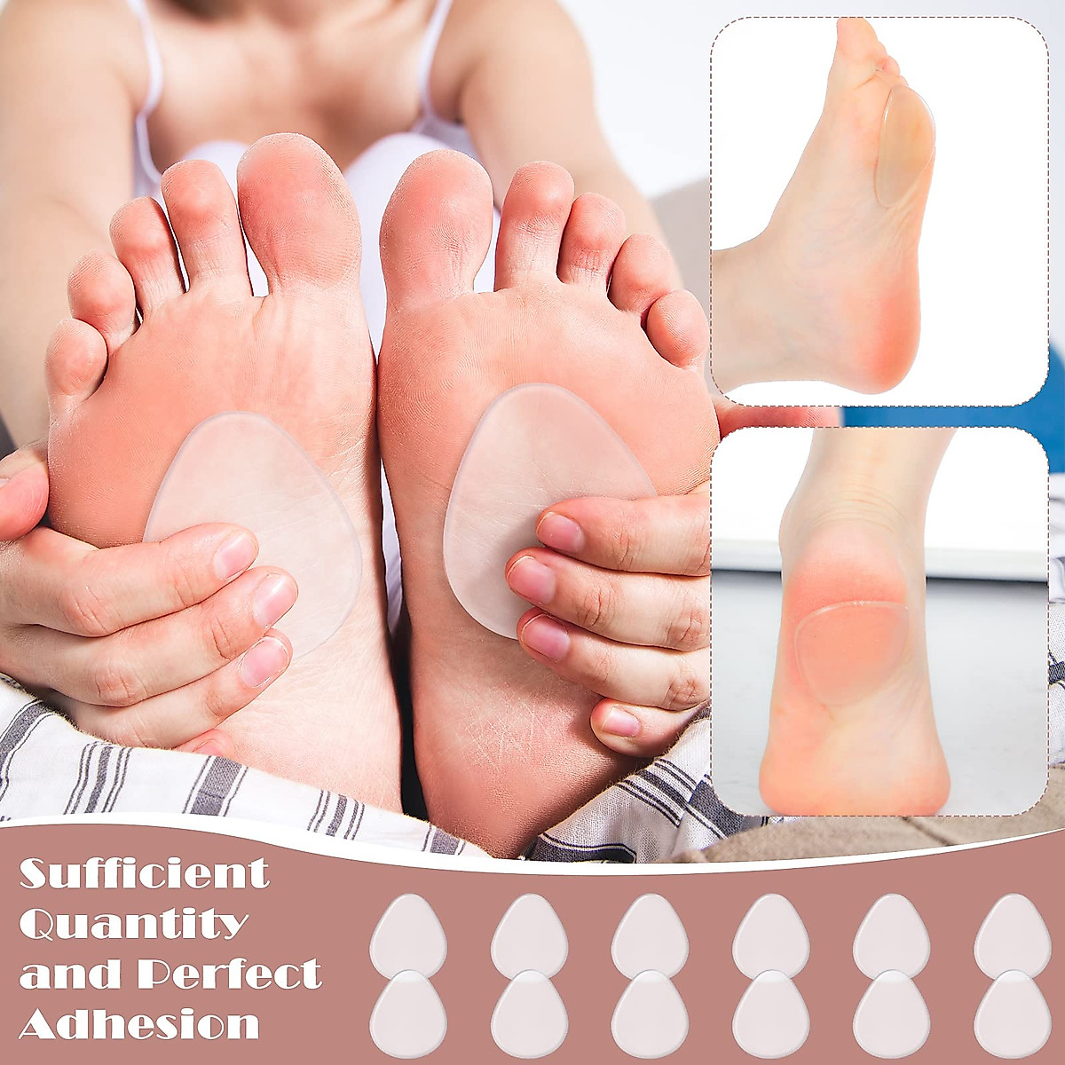 Bonuci 12 Pieces Metatarsal Pads Gel Ball of Foot Cushions Soft Pain Relief Forefoot Support Gel Foot Pads for Women Men Cushioning Plantar Fasciitis Neuroma(Clear)