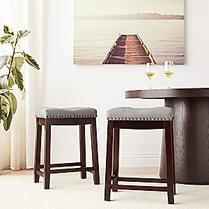 Angel Line Cambridge Bar Stools, 24" Set of 2, Espresso with Gray Cushion