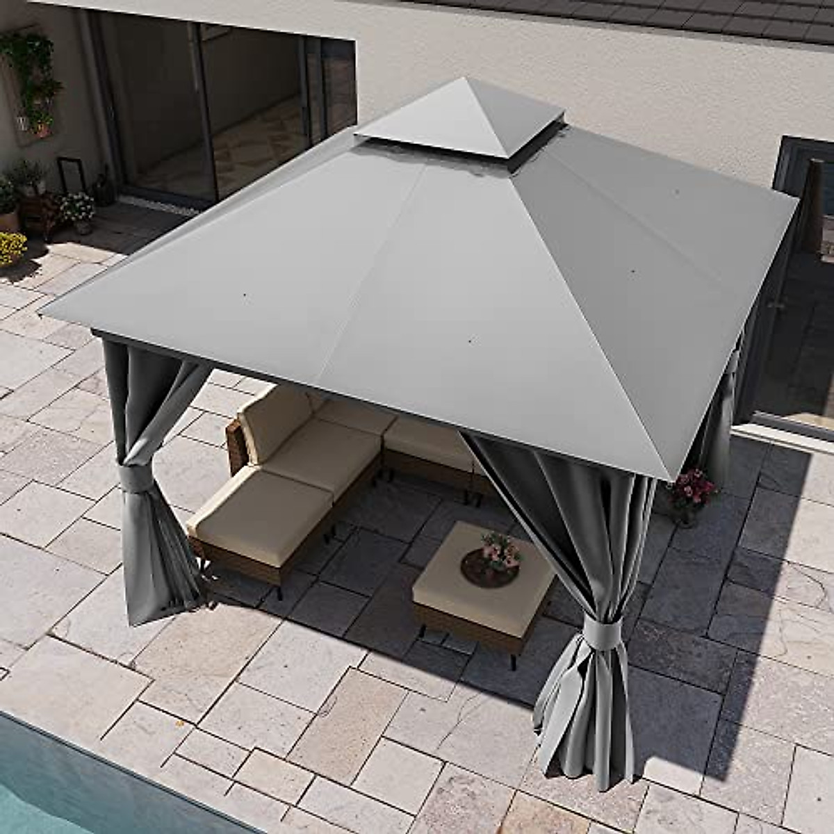LAUSAINT HOME Outdoor Patio Gazebo 10'x10' with Expansion Bolts, Heavy Duty Party Tent & Shelter with Double Roofs, Mosquito Nettings and Privacy Screens for Backyard, Patio, Garden, Lawn, Smoke Grey