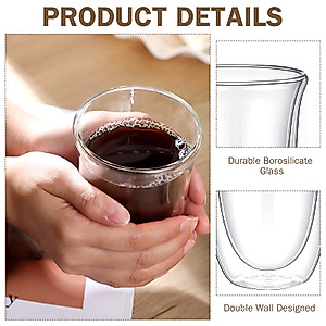 8 Pack 10 oz Double Walled Coffee Mugs Glass Espresso Cups without Handle Clear Thermo Insulated Demitasse Cups for Cappuccino Tea Latte Beverages