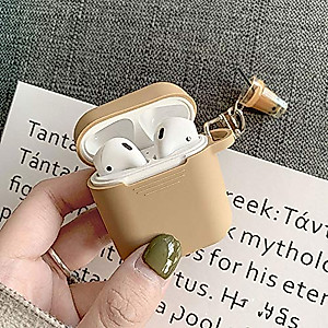 UR Sunshine Case Compatible with AirPods 1/2, Creative Candy Color Soft TPU Silicone Case Cover Protective Skin for AirPods 1/2 with Drink Milk Tea Bottle Pendant Keychain-Khaki