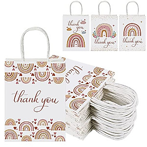 20 Pcs Rainbow Thank You Bags Boho Rainbow Thank Party Bags with Handles Goodie Treat Candy Paper Bags White Kraft Paper Bags Party Favor Bags for Wedding Birthday Baby Shower Party Favors