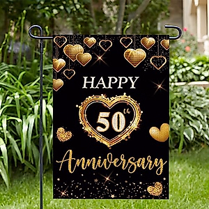 Kimini-Ki Happy 50th Anniversary Garden Flag, 50th Wedding Anniversary Yard Sign Decoration, Cheers to 50 Years Ground Flag, 50th Anniversary Celebration Party Ootdoor Indoor Decorations, Double-sided Printing
