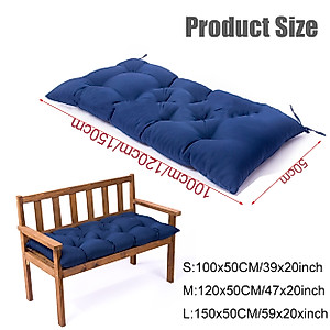 Indoor Outdoor Bench Cushion, Waterproof Swing Cushion Seat Chair Replacement Pads Pillow for Lounger Garden Furniture Patio Metal Wooden (Black, 47x20IN)