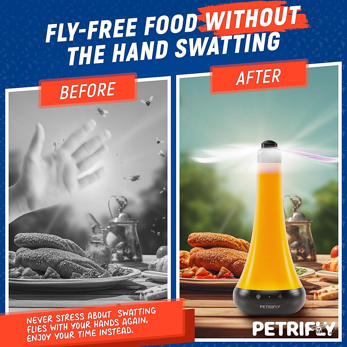 Fly Fans for Tables + Anti Bug Light & Touch Control 2pk- Fly Spinner Fly Fan for Outdoor Table - Food Fans to Keep Flies Away - Fly Repellent Fan,Table Fans for Flies,Bug Fans for Food Table,Fly Fan