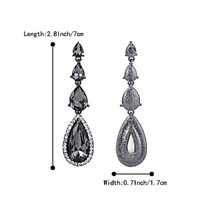 BriLove Wedding Bridal Dangle Earrings for Women Elegant Multi Teardrop Long Chandelier Earrings Grey Black-Silver-Tone