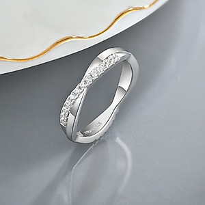 Fahonie 925 Sterling Silver X Cross Ring 5A Cubic Zirconia CZ Wedding Band for Women(Size8)