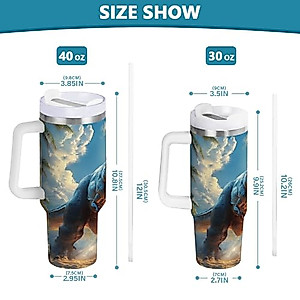 Slewiaeky Tumbler with Handle 40 oz Cool Beast Dinosaur T Rex Travel Mug with Lid and Straw Stainless Steel Vacuum Insulated Water Bottle Cup for Iced Tea Coffee Cold Beverages Cup Holder Friendly