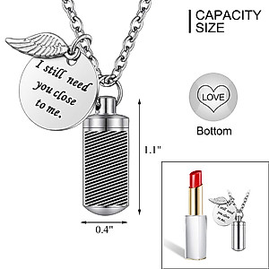 abooxiu Cylinder Urn Necklace for Ashes Cremation Jewelry/Keychain for human Pet Stainless Steel Memorial Keepsake Pendant with Angel Wing Charm Ashes Jewelry-Silver S