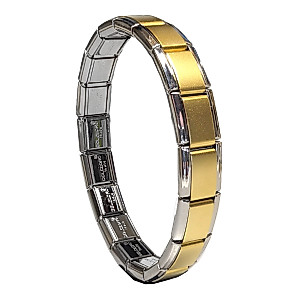 Dolceoro SB-006, Satin Matte Gold Italian Modular Starter Charm Bracelet, 9mm Wide Stainless Steel, 18 Links for Wrist 6-6 3/8"