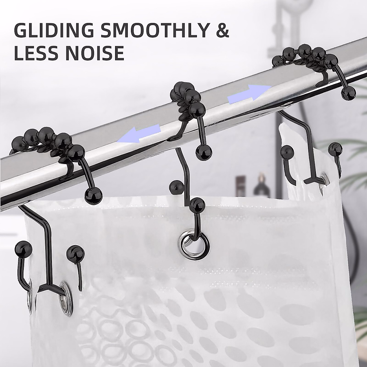 Shigat Shower Curtain Hooks for Curtain Rod, Shower Curtain Rings, Rust-Proof Metal Double Glide Shower Curtain Hooks for Bathroom Shower Curtain Rods, Set of 12 Shower Curtain Hooks (Black)