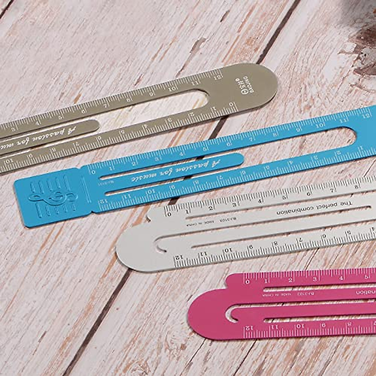 HARFINGTON 3pcs Straight Ruler 12cm Metric Aluminum Alloy Ruler Scale on Both Sides Hollow Design Bookmark Measuring Tool for Children Study Classroom Office, French Rose