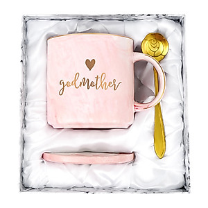 YHRJWN - Godmother Gift, Godmother Coffee Mug, Godmother Gifts from Godchild, Birthday Christmas Godmother Gifts for Women, Godmother Proposal Gifts, Pink Marble Mug 12 Oz with Gift Box
