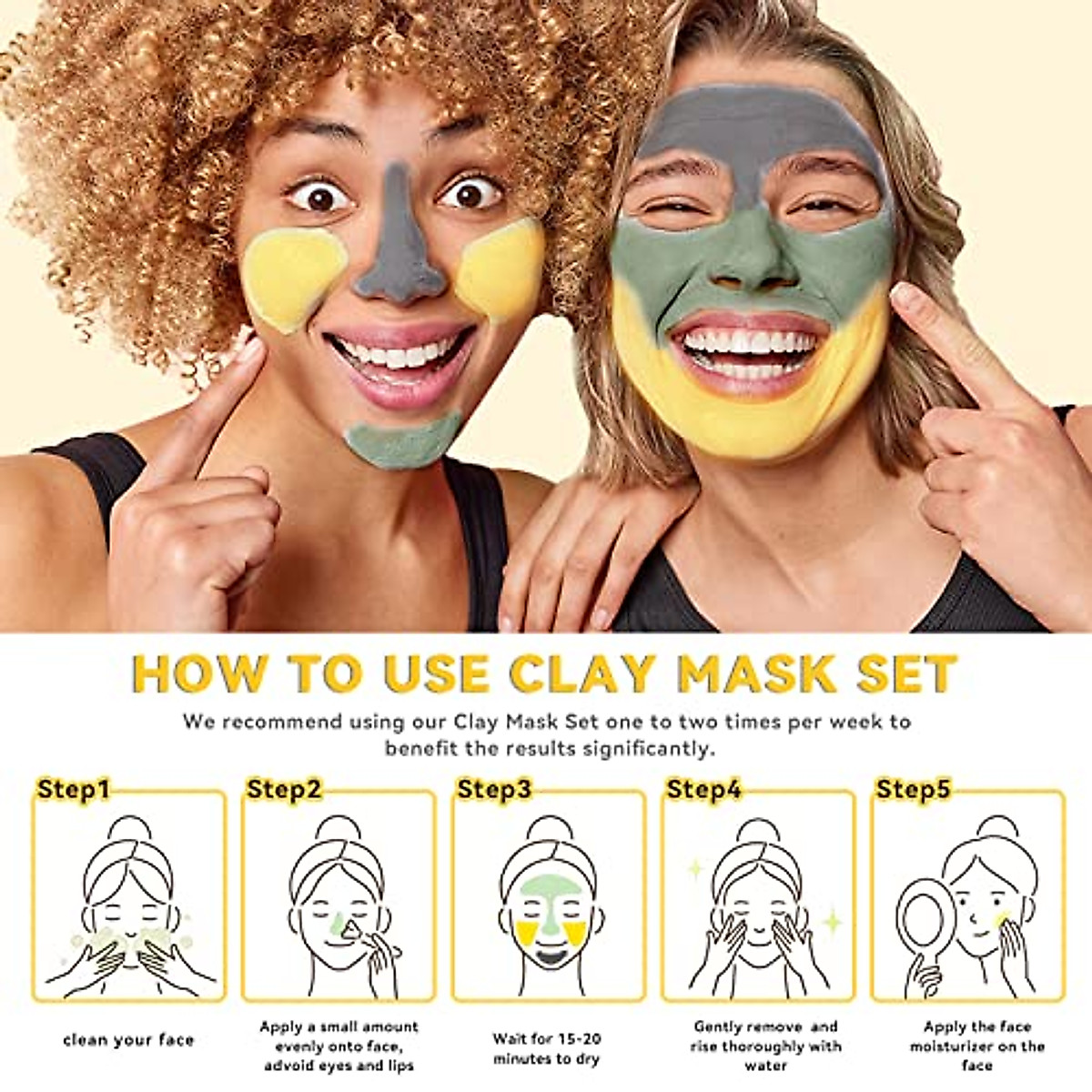 ANAI RUI Turmeric Clay Mask - Green Tea and Dead Sea Minerals, Spa Facial Mask Set for Pore Treatment/Smooth/Clarify, Indoor Use, 2.5 oz each