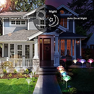 ODEETRONIC Solar Garden Lights Outdoor, 7 Color Changing Solar Powered Optical Fiber Lights, Waterproof Solar Flower Lights, Landscape Solar Stake Lights for Yard Pathway Patio Lawn Decor, 4 Pack