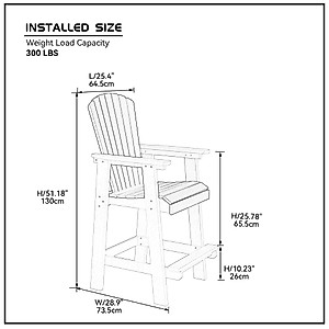 JURMALYN Outdoor Tall Adirondack Chairs Set of 2, Patio Bar Stool Chair with High Back, Widened Arms, All-Weather Balcony Chair for Backyard, Garden, Yard (White & Grey)