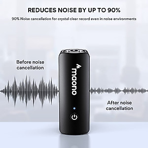 MAONO Wireless Lavalier Microphone for iPhone iPad, MFi Certified, 2.4GHz Wireless Lapel Mic with One Key Noise Cancelling for TikTok, Interview, Vlogging, Live Streaming(WM600 B1)